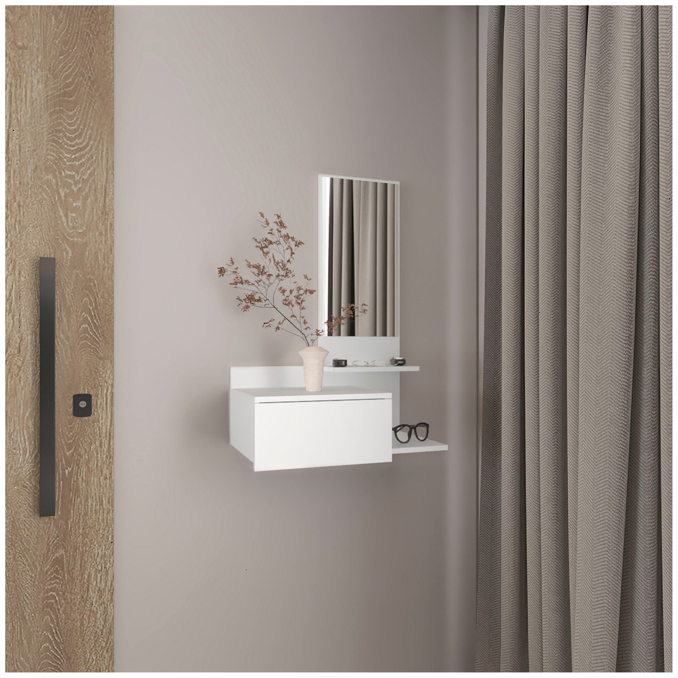 Hokku Designs Vienna 23.6" Wide 3-Tier Shelf Floating Mirror Console Table, Full Extension ...